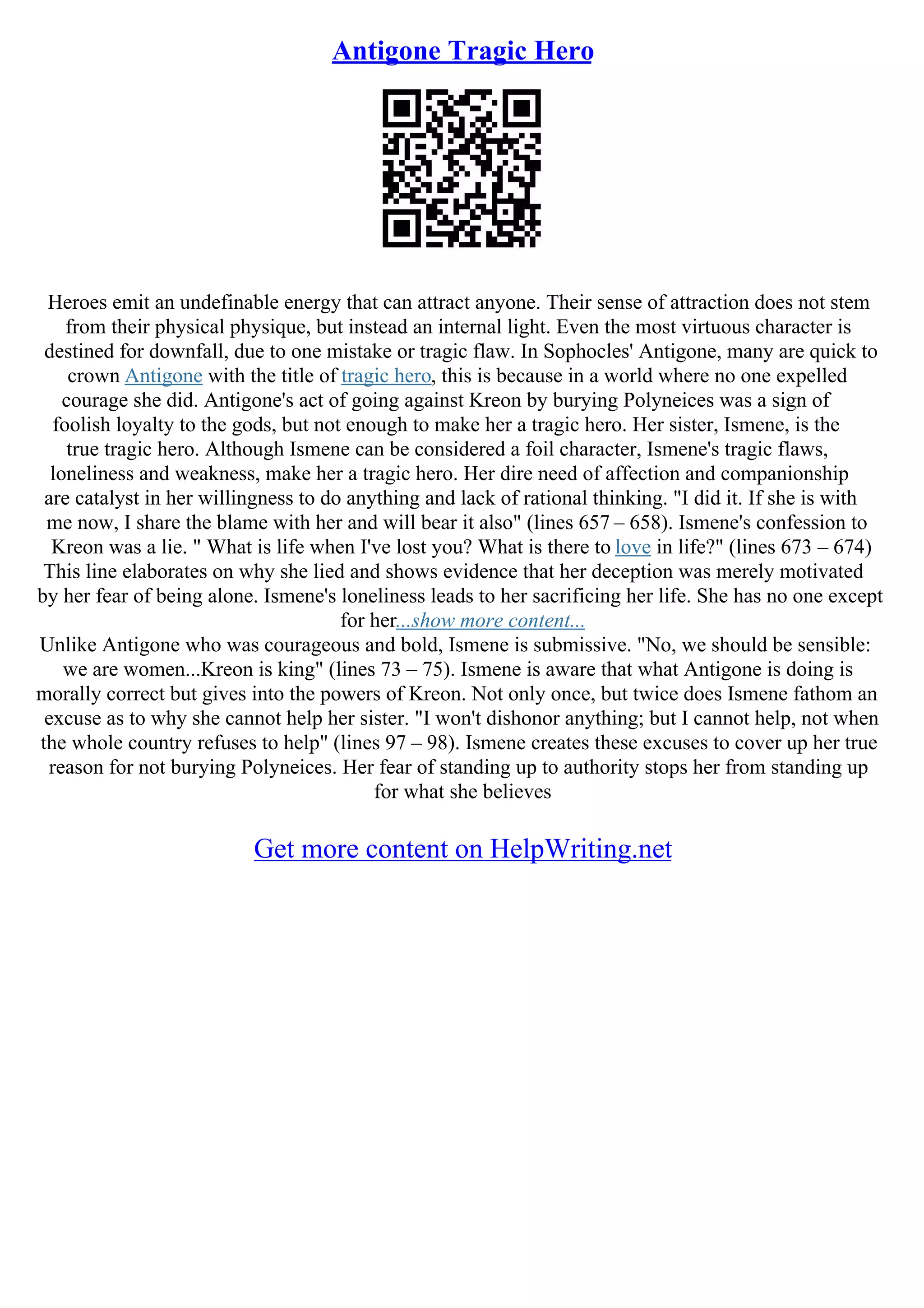 Antigone Tragic Hero Essay | PDF