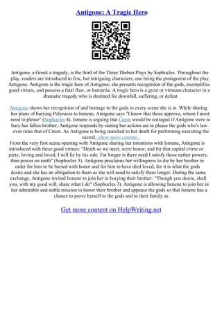 Antigone Tragic Hero Essay | PDF