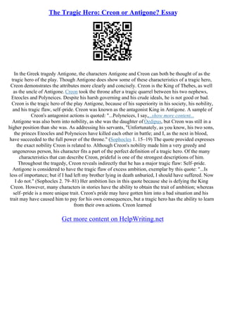 Antigone Tragic Hero Essay | PDF