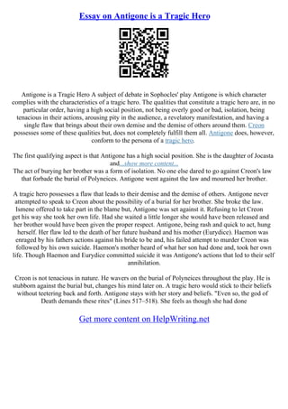Antigone Tragic Hero Essay | PDF
