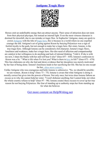 Antigone Tragic Hero Essay | PDF