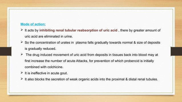 PHARMACOLOGY OF ANTIGOUT DRUGS ( GOUT TREATMENT) | PPTX | Digestive ...