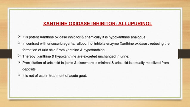 PHARMACOLOGY OF ANTIGOUT DRUGS ( GOUT TREATMENT) | PPTX | Digestive ...