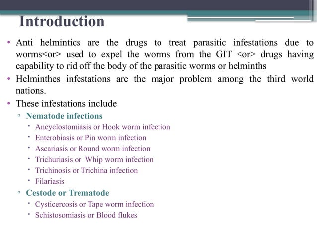 ANTI HELMINTHICS-INTRODUCTION, CLASSIFICATION, MOA | PPT