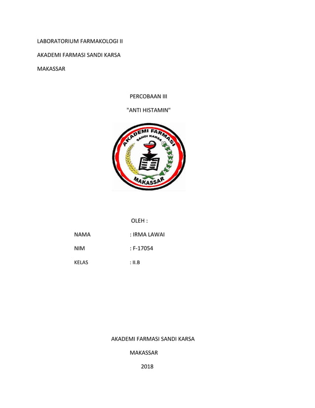 Antihistamin FARMAKOLOGI 2 AKADEMI FARMASI SANDI KARSA MAKASSAR | DOC