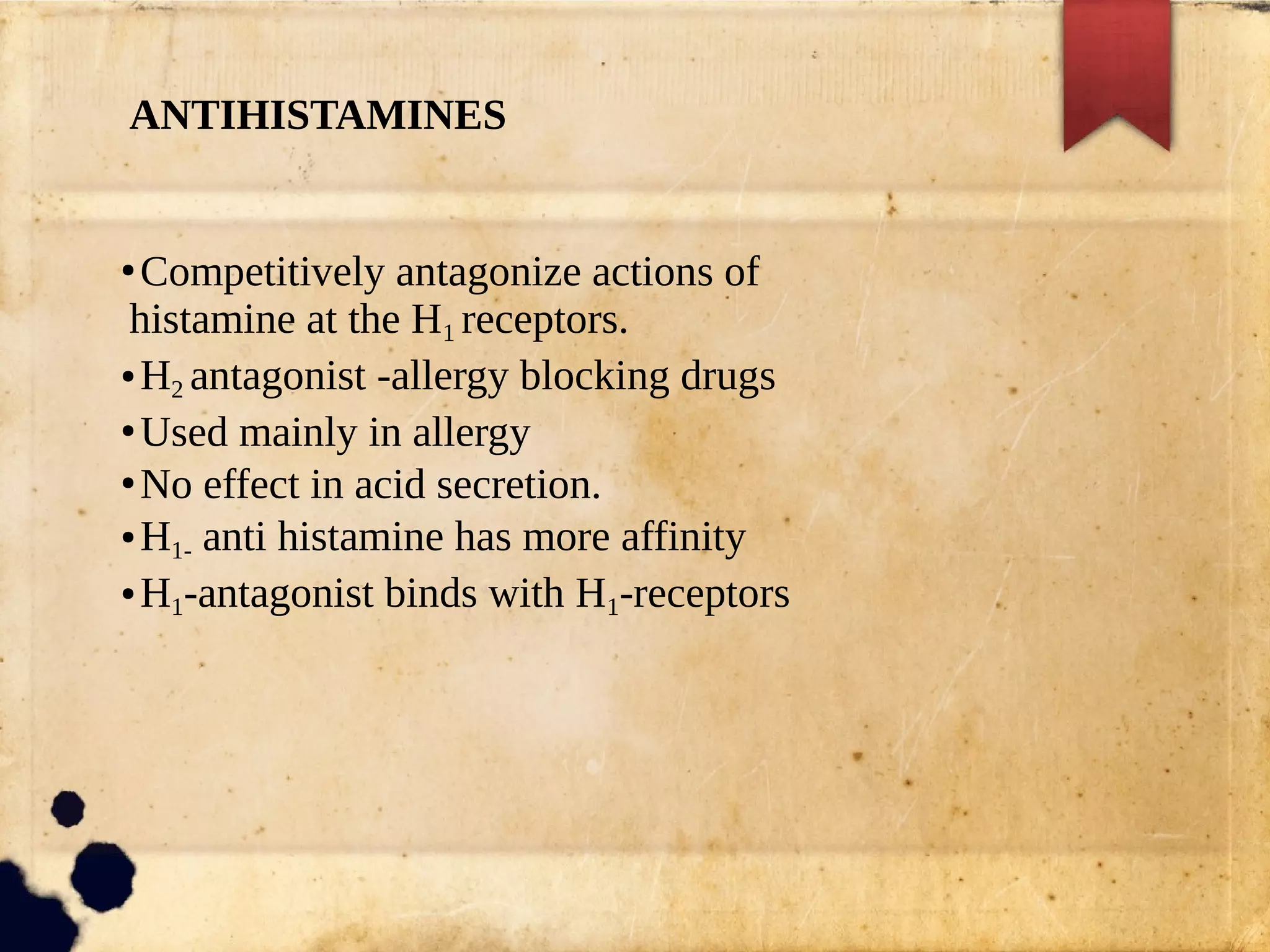 Anti histamine.First generation, second generation,Antagonism of ...