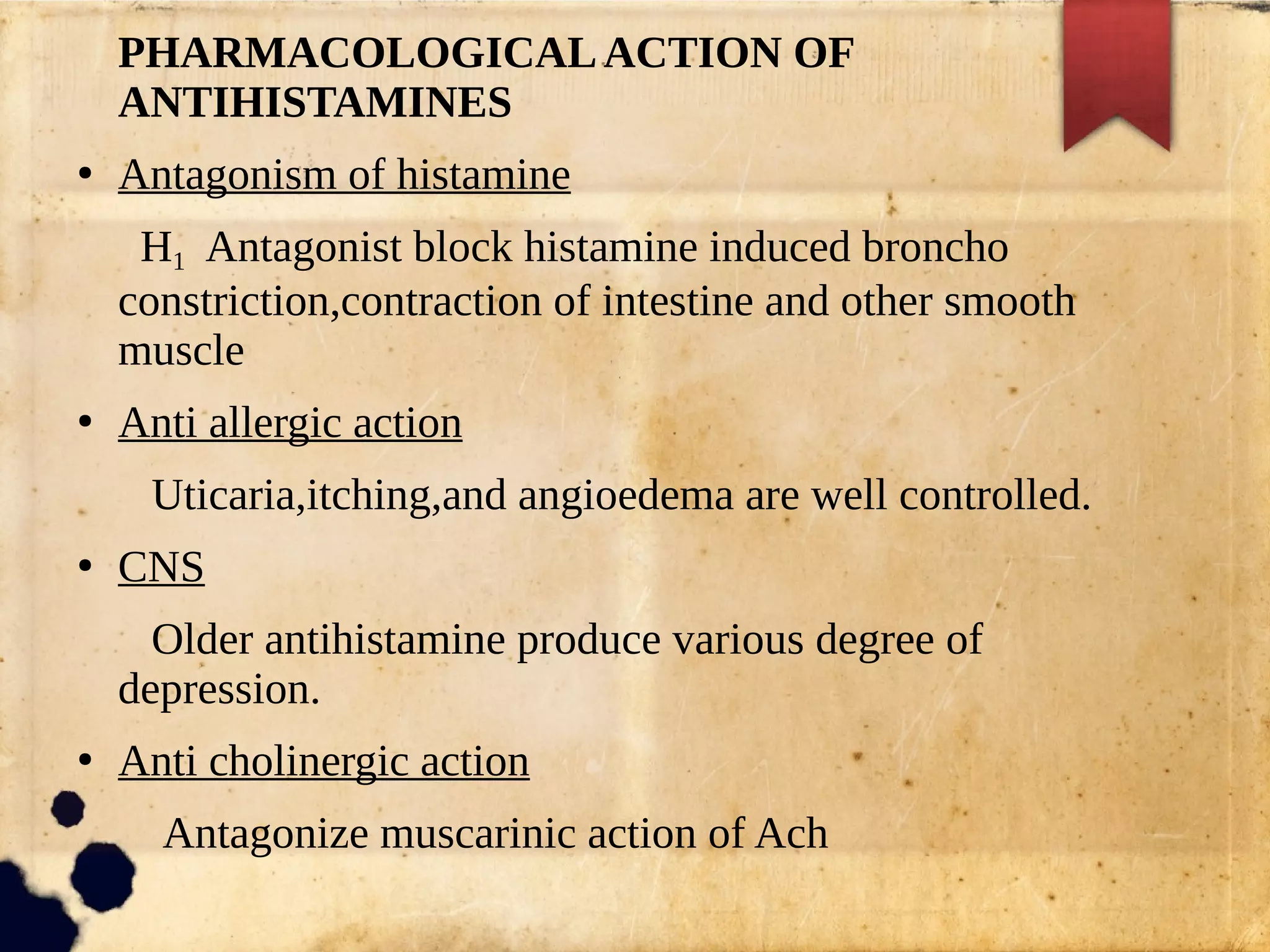Anti histamine.First generation, second generation,Antagonism of ...