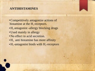 Anti histamine.First generation, second generation,Antagonism of ...