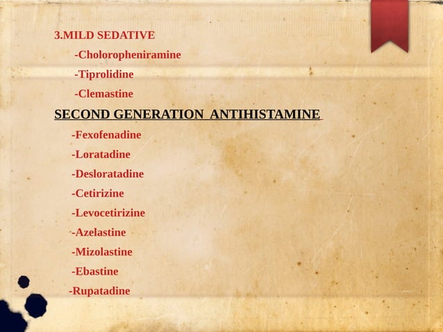 Anti histamine.First generation, second generation,Antagonism of ...