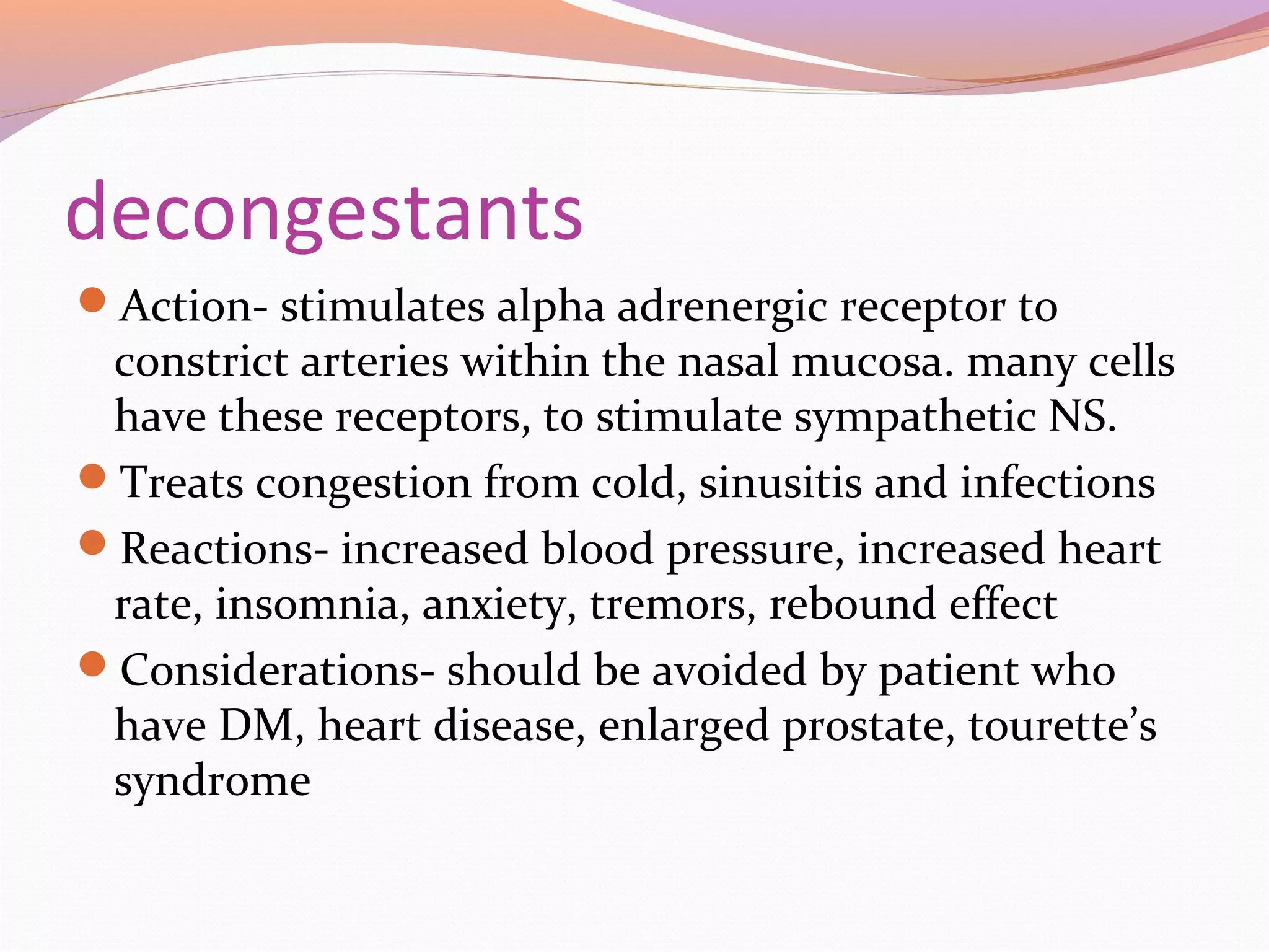 Antihistamines, antitussives, decongestants, expectorants | PPT