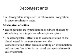 ANTIHISTAMINES, NASAL DECONGESTANTS AND DRUGS FOR COUGH.pptx