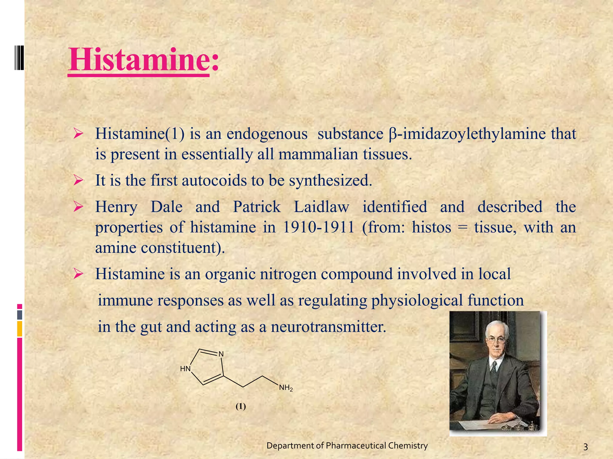 Chemistry of histamine and antihistamine drugs (H-1 and H-2 antagonist ...