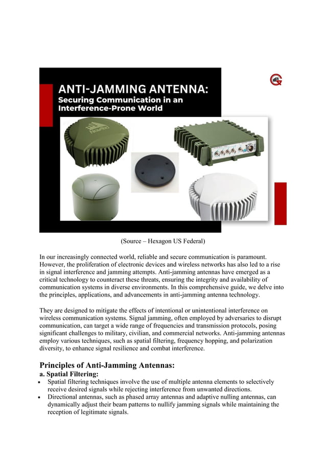 Anti-Jamming Antenna: Principles, Applications, Advancements, Future ...