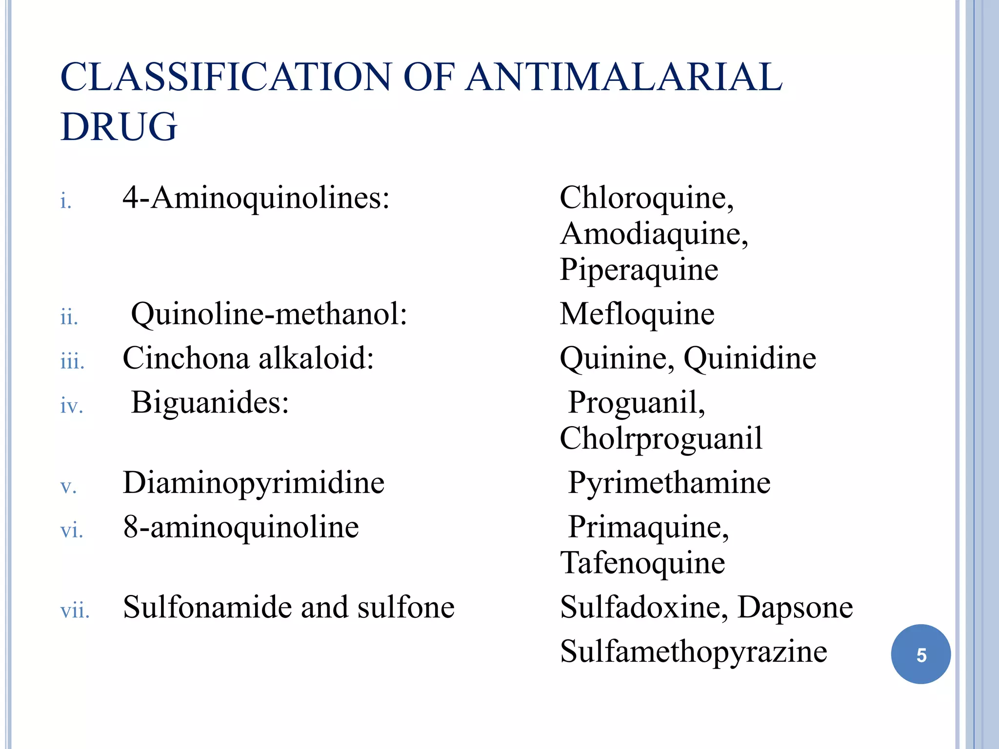 Anti malarial drug classification | PDF