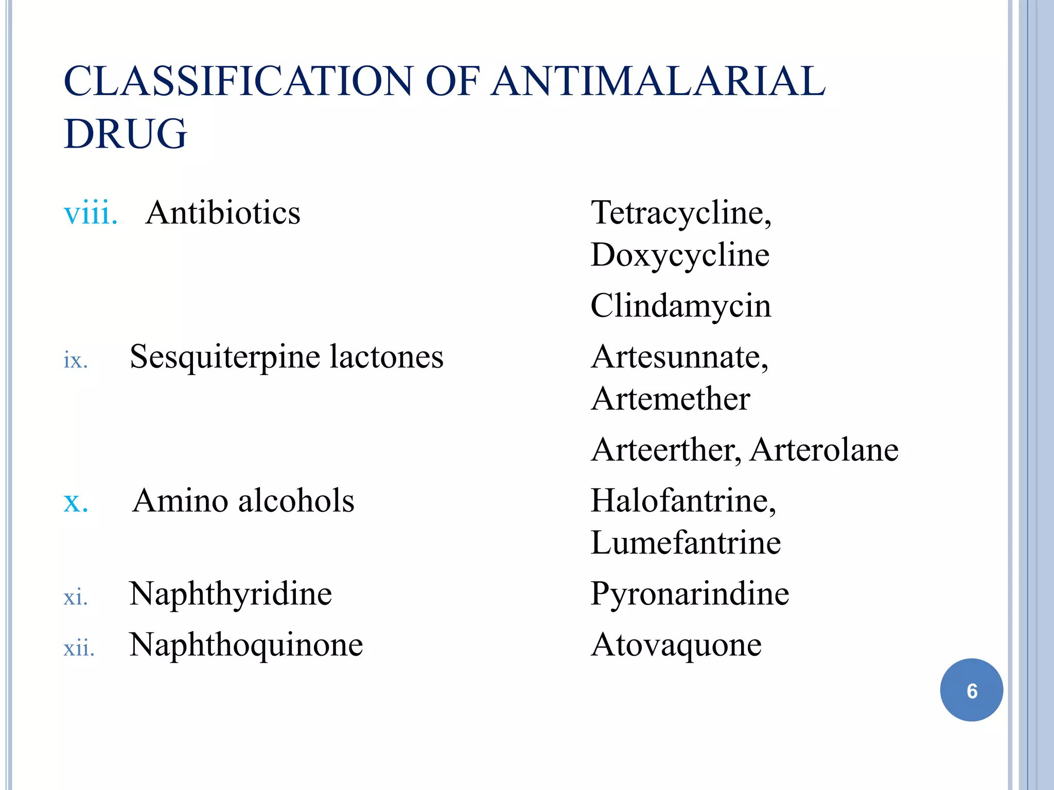 Anti malarial drug classification | PDF