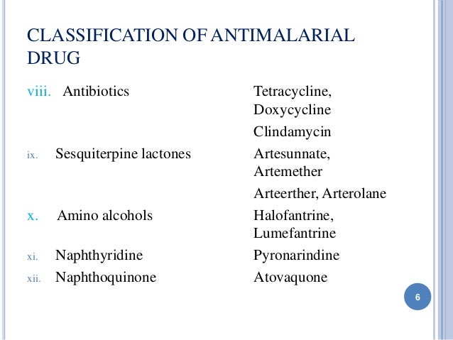 Anti malarial drug classification
