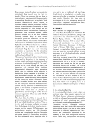 Antimalarial activity gardenia lutea and sida rhombifolia | PDF