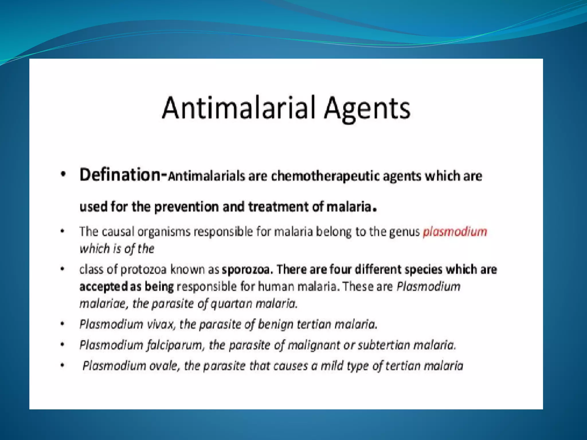 Pharmacology of Antimalarial agents & Antimalarial Therapy | PPTX ...
