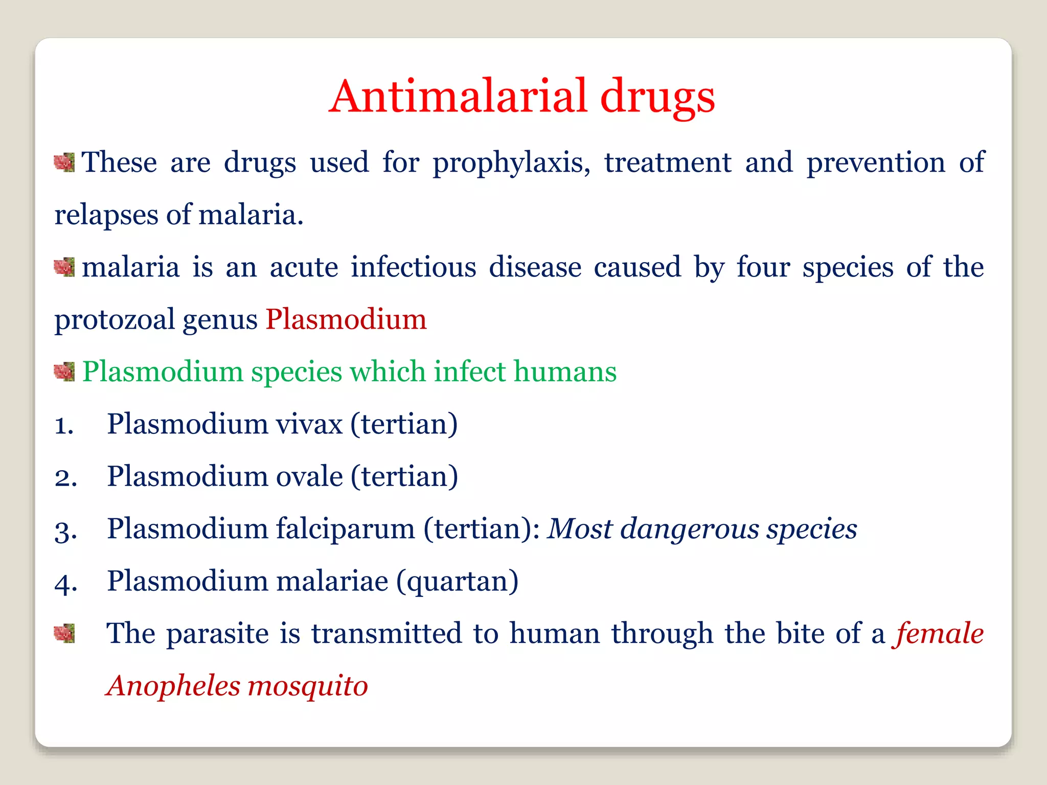 Antimalarial drugs | PPTX