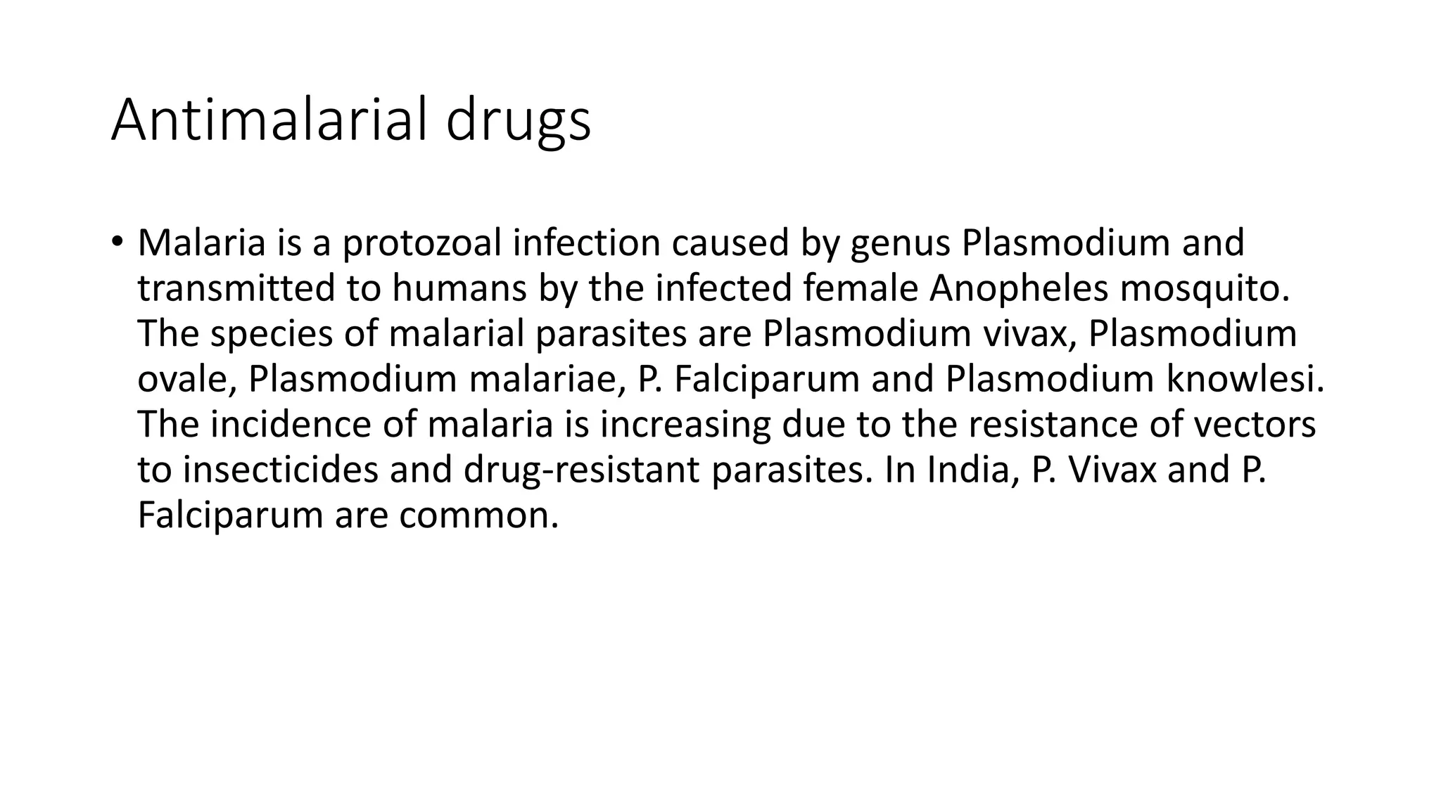 Antimalarial drugs _classification_overview.pptx | Chemistry | Science