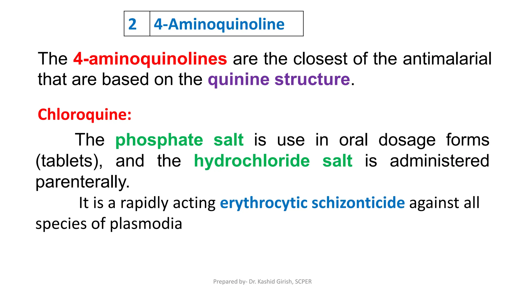 Antimalarials- History, Classification, SAR and Mechanism of action | PDF