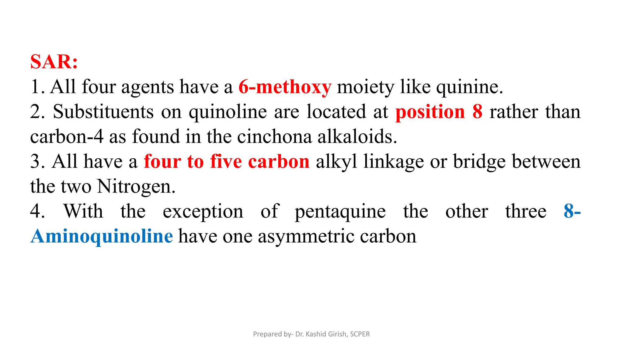 Antimalarials- History, Classification, SAR and Mechanism of action | PDF