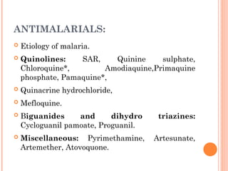 Antimalarials used in treatment, classification, mechanism of action | PPT