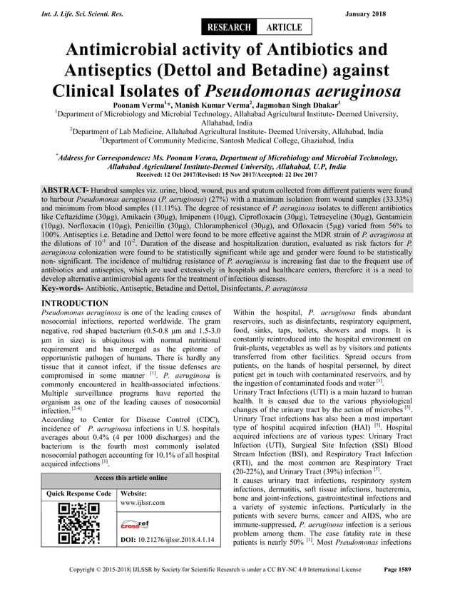 Antimicrobial activity of Antibiotics and Antiseptics (Dettol and ...