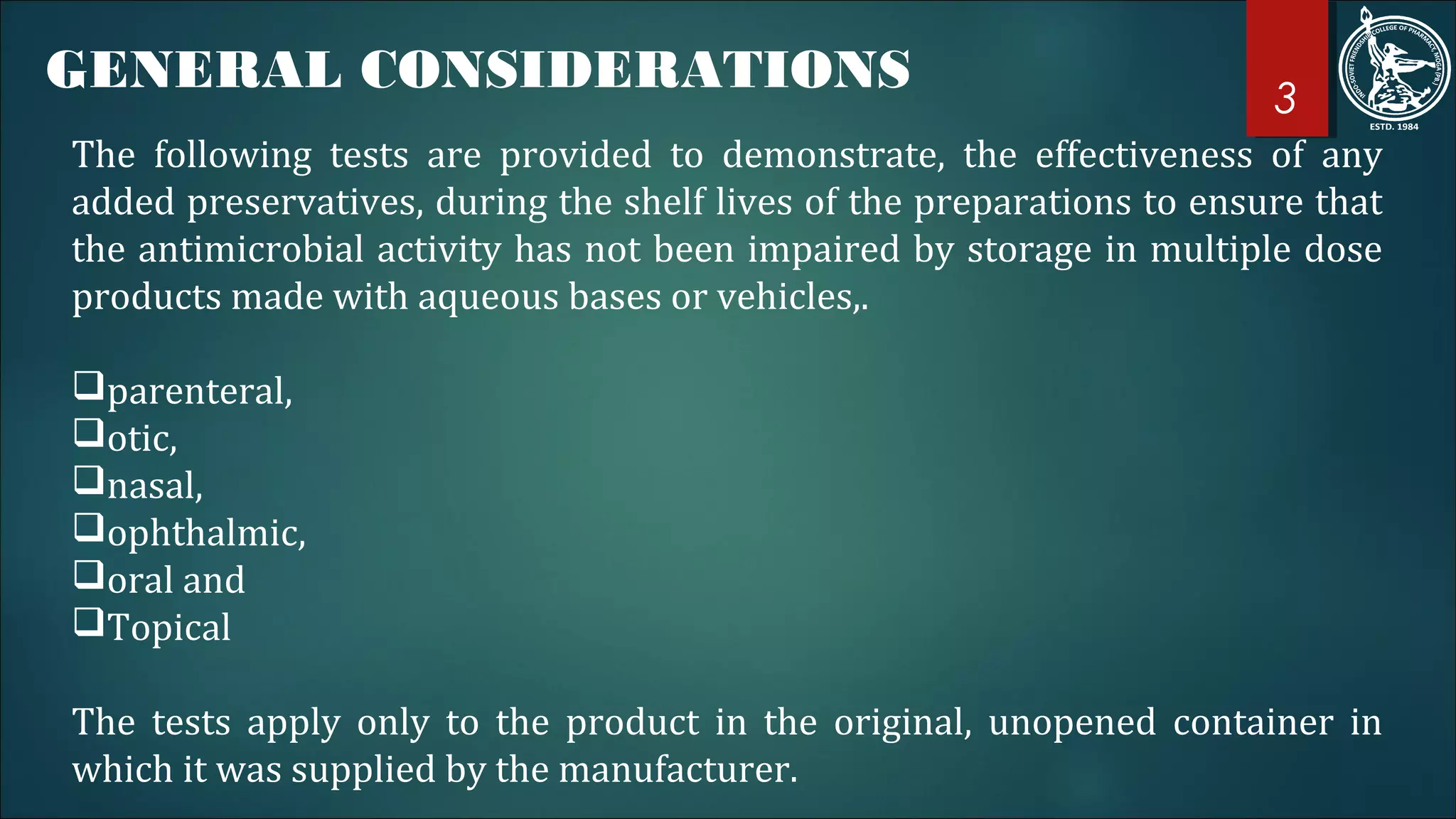 EVALUATION OF EFFICACY OF ANTIMICOBIAL PRESERVATIVE | PPT