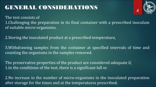 EVALUATION OF EFFICACY OF ANTIMICOBIAL PRESERVATIVE | PPT