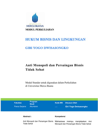 HBL,10,Giri Yogo,Hapzi Ali,Anti monopoli dan persaingan bisnis,Universitas Mercu Buana,2018 | PDF