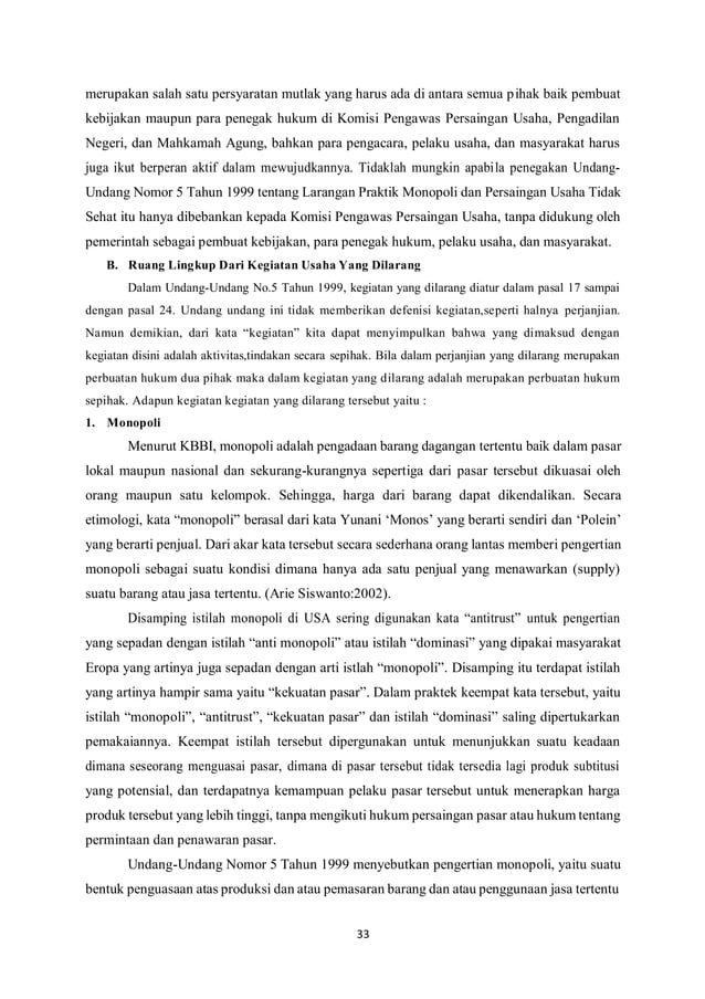 ANTI MONOPOLI DAN PERSAINGAN USAHA di Indonesia | PDF