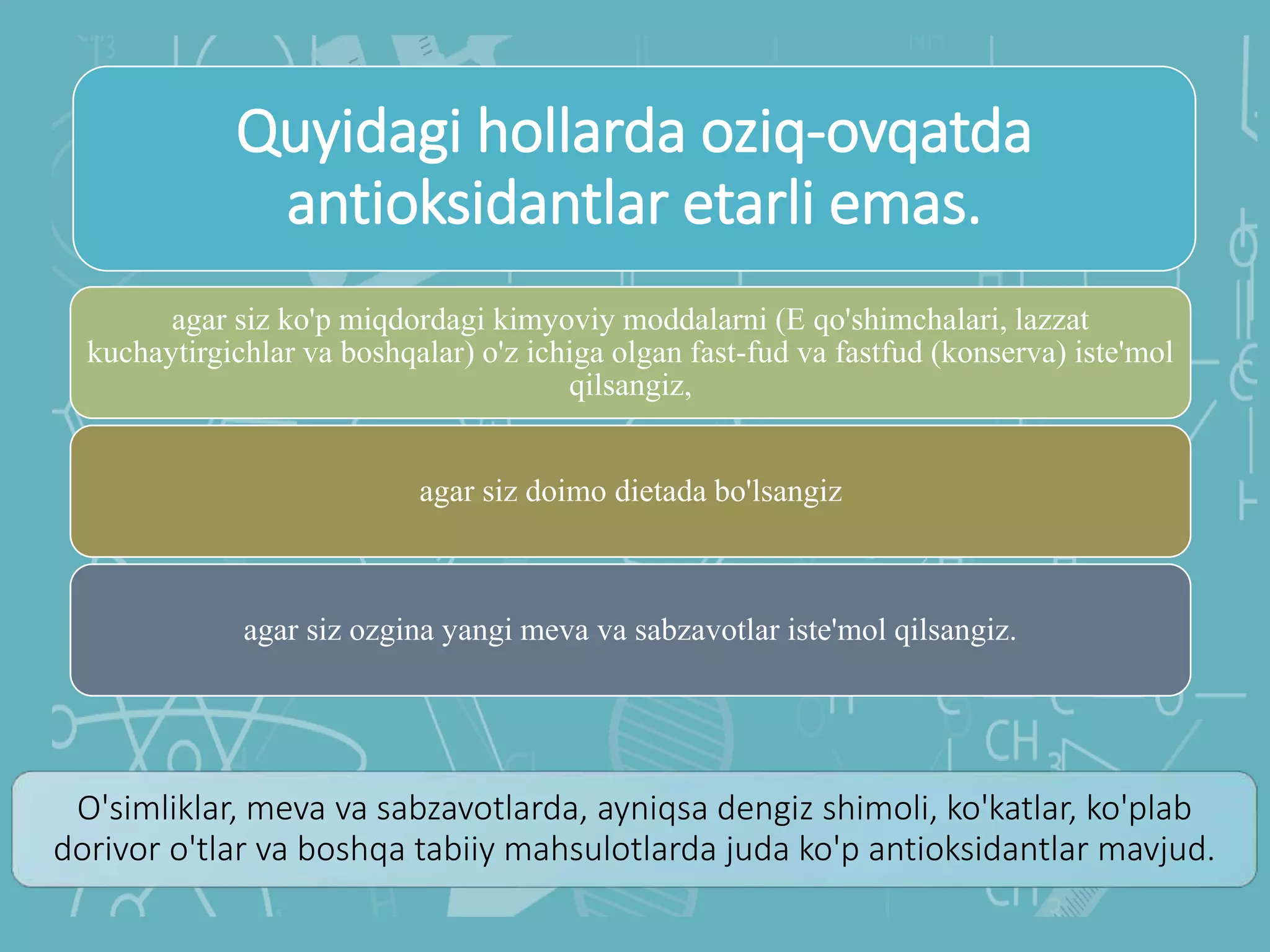 Antioksidantlar, ularning klinikada qо‘llanilishi.ppt