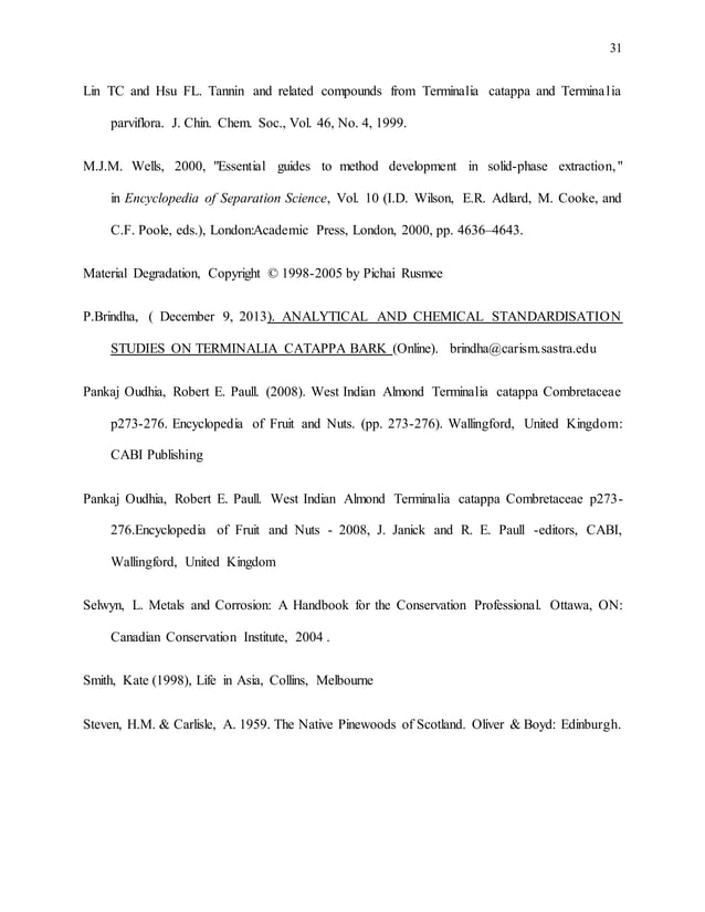 Antioxidant Properties of Terminalia catappa Bark against Oxidation of Metals (Steel and Iron ...