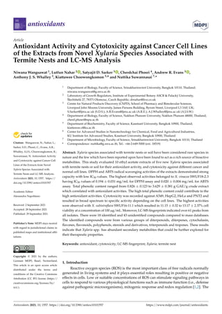Antioxidant Activity and Cytotoxicity against Cancer Cell Lines of the Extracts from Novel ...