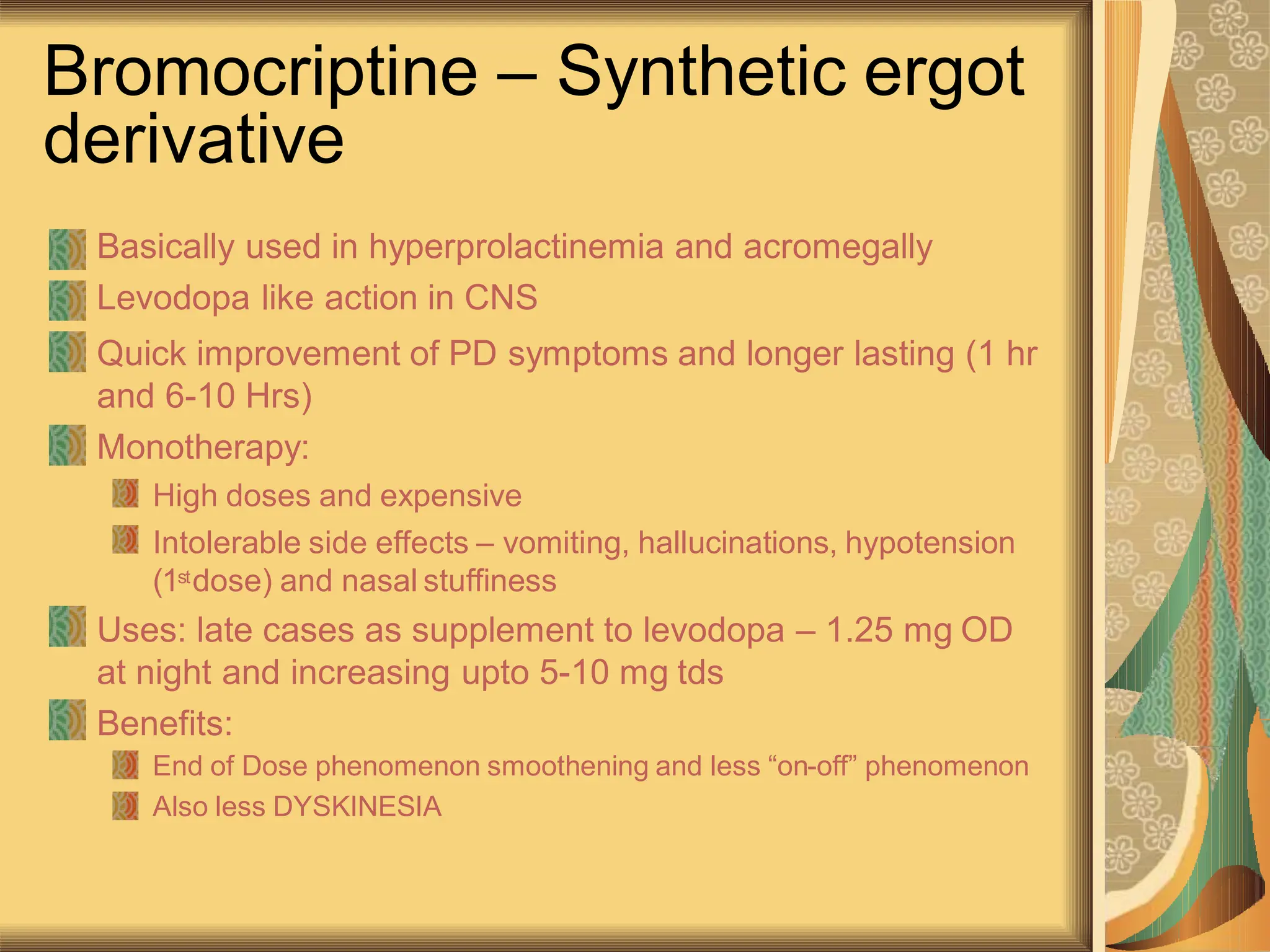 antiparkinson drug-Dopamine precursors,levodopa,cabidopa,bromocriptyne ...
