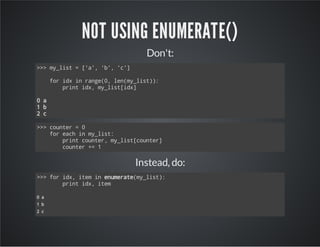 Python Anti patterns / tips / tricks | PPT