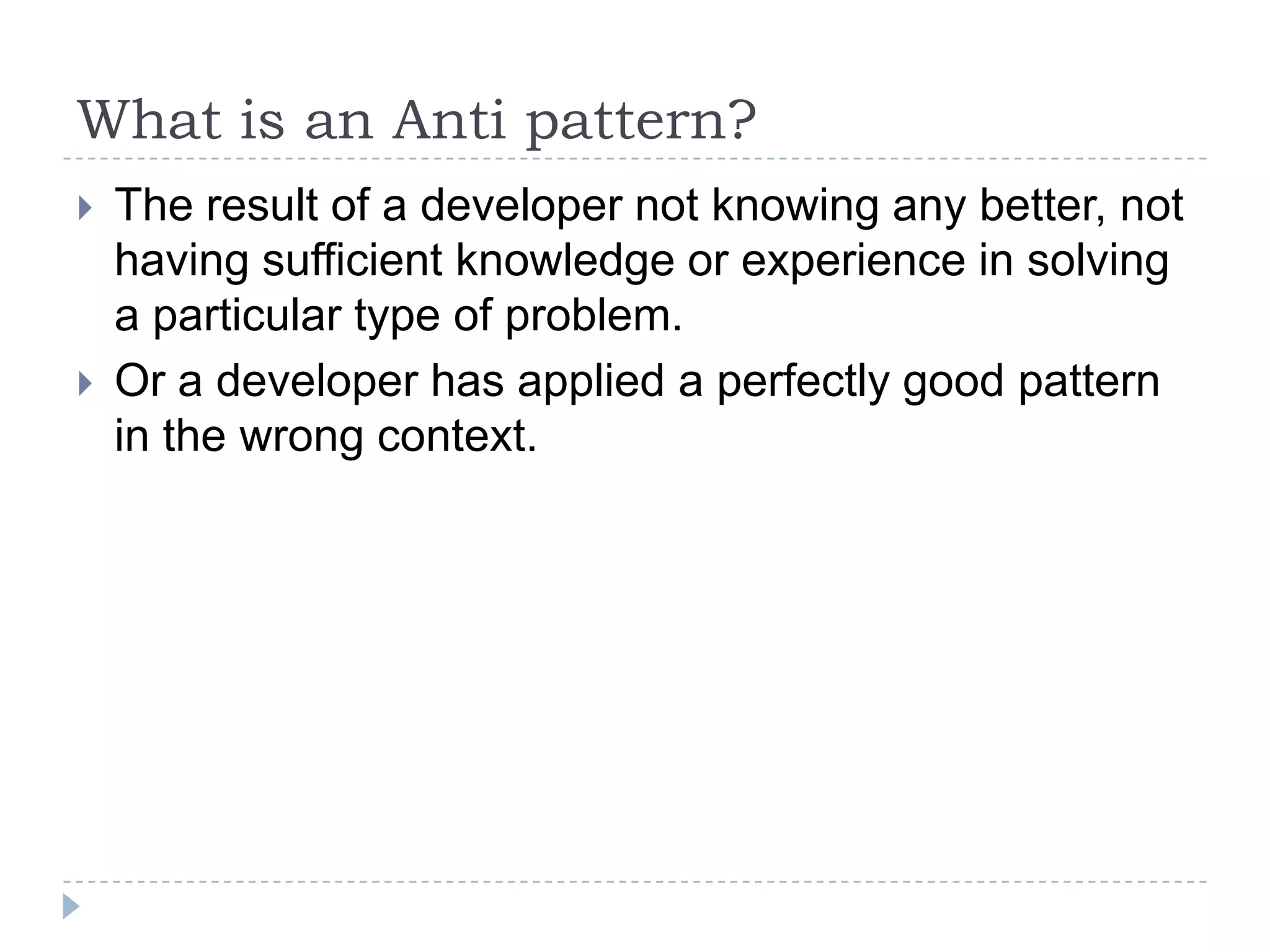 Introduction to AntiPatterns & CodeSmells | PPTX