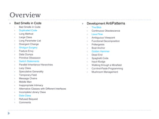 Introduction to AntiPatterns & CodeSmells | PPTX