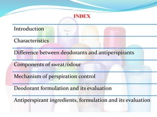 ANTIPERSPIRANTS AND DEODORANTS : MECHANISM OF ACTION | PPTX
