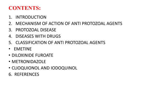 Drugs used in protozoal infections with antiprotozoal drugs | PPTX