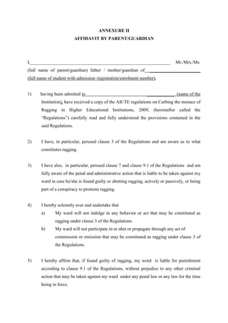 Anti ragging affidavit | PDF
