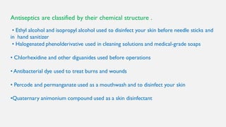 Antiseptic and disinfectant their uses and examples | PDF