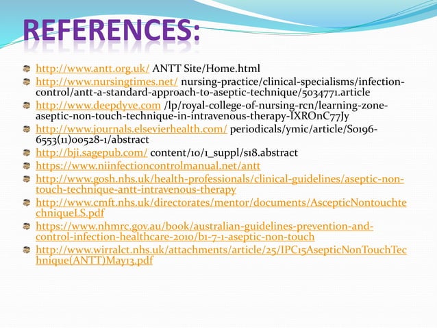 Antiseptic non touch technique (ANTT) | PPTX | First Aid | Injuries