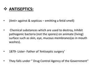 Antiseptics and disinfectant | PPTX