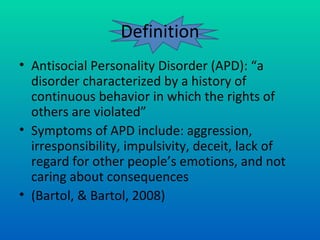 Antisocial personality disorder | PPT