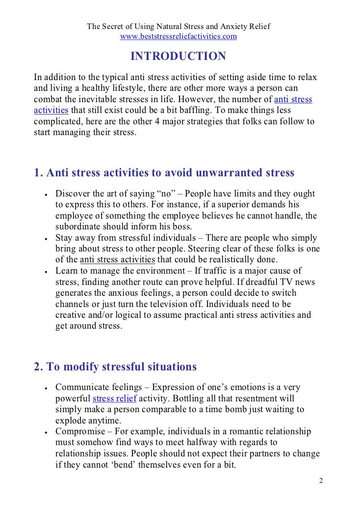 Anti Stress Activities Anti Stress Activities