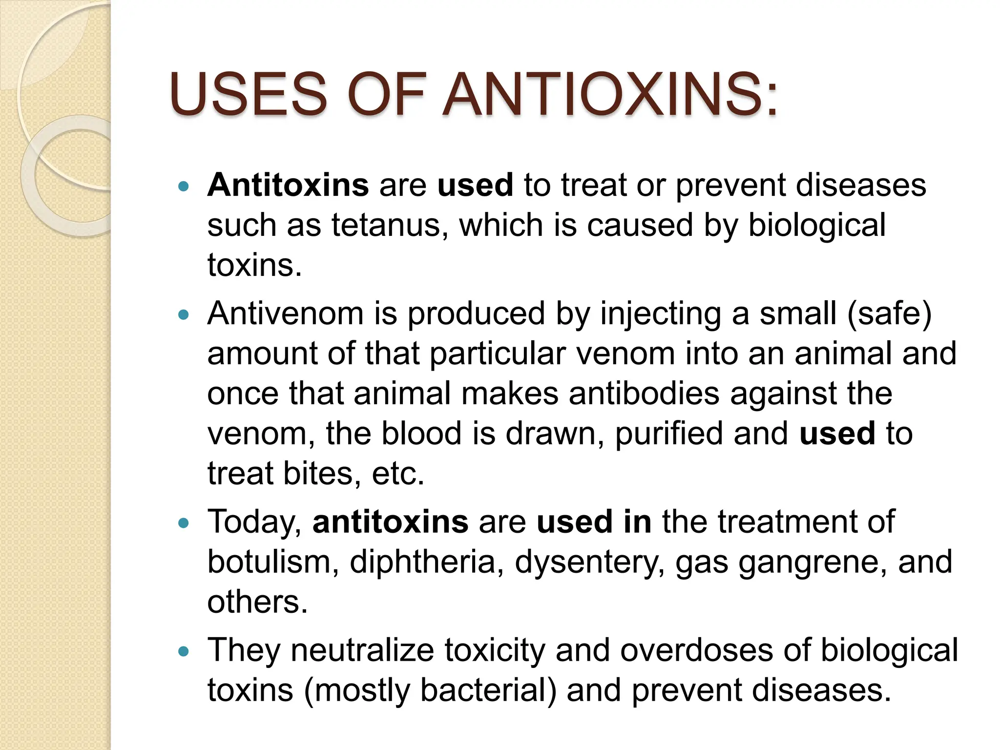 Anti toxins principle and their uses advantages and disadvantages | PPTX