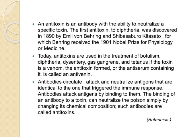 Anti toxins principle and their uses advantages and disadvantages ...