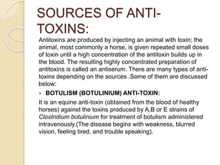 Anti toxins principle and their uses advantages and disadvantages | PPTX